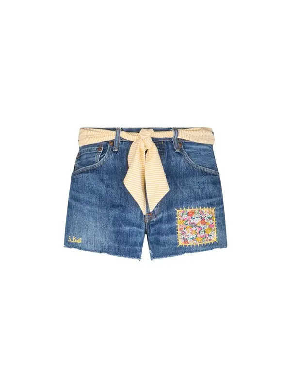 MC2 SAINT BARTH Arizona Denim Shorts With Attached Scarf