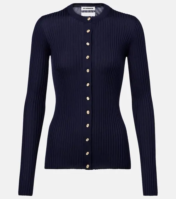 JIL SANDER Ribbed-knit Silk Cardigan - Blue