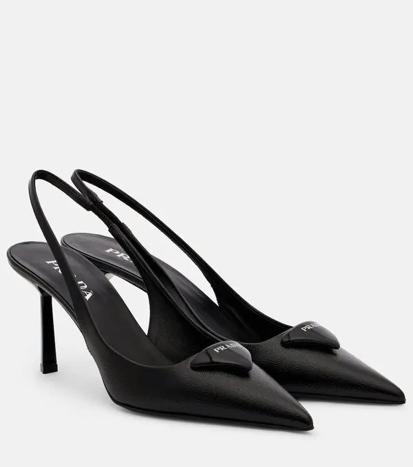 Prada Saffiano Leather Slingback Pumps - Black