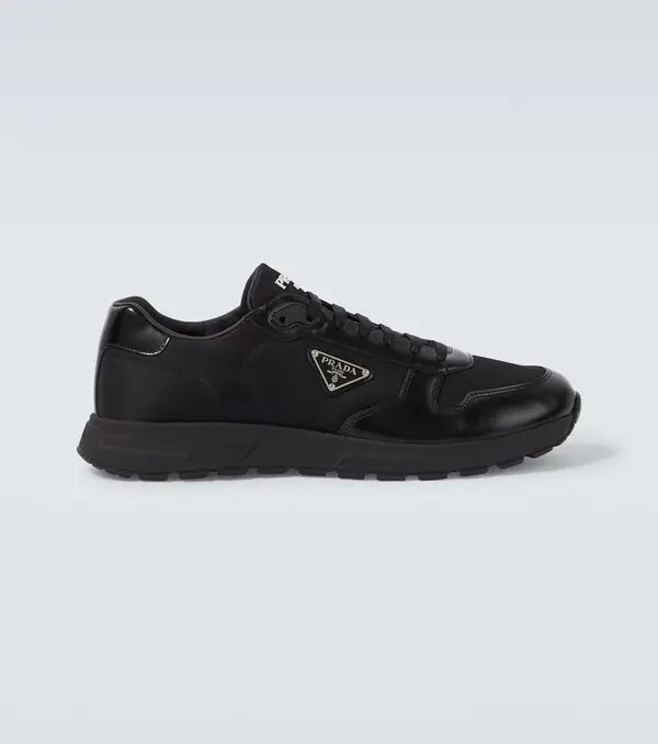 Prada Logo Leather-trimmed Sneakers - Black