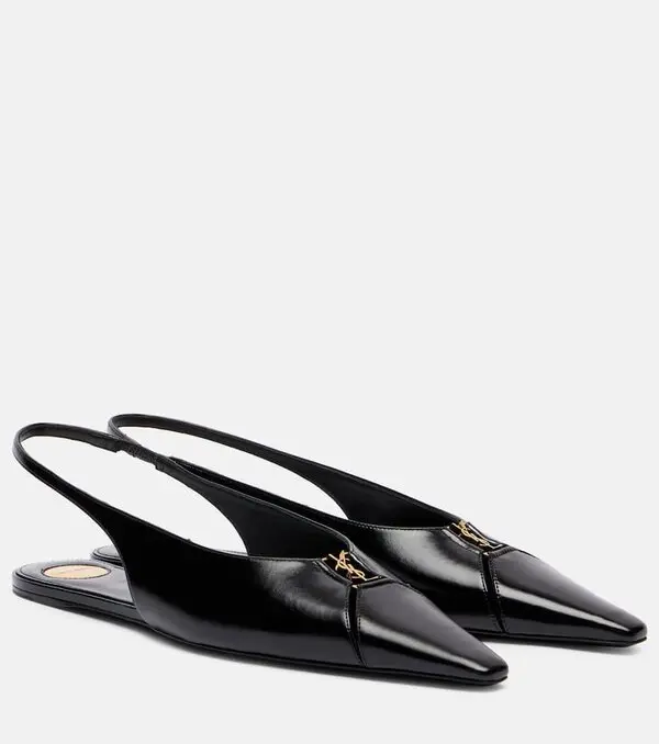 Saint Laurent Babylone Leather Slingback Flats - Black