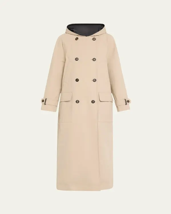 Brunello Cucinelli Hooded Techno Canvas Double-breasted Trench