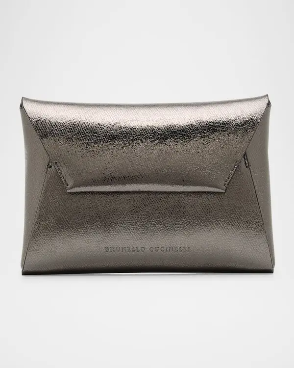 Brunello Cucinelli Metallic Leather Pouchette Crossbody Bag - Antracite