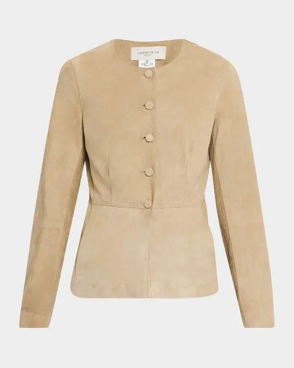 Lafayette 148 New York Collarless Suede Jacket - Clay