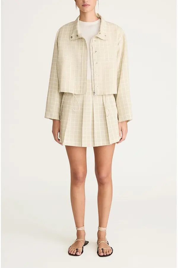 Rebecca Taylor Painterly Windowpane Cropped Faille Jacket - Natural