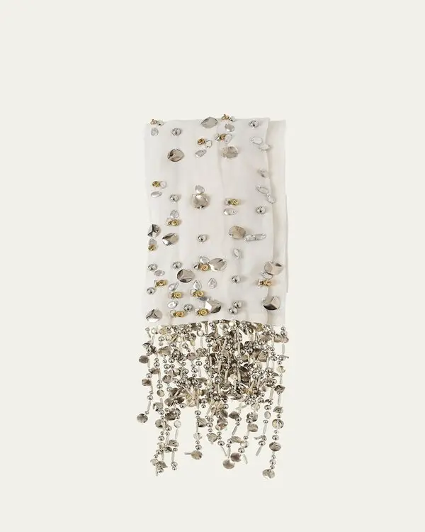 Dries Van Noten Folds Embellished Fringe Scarf