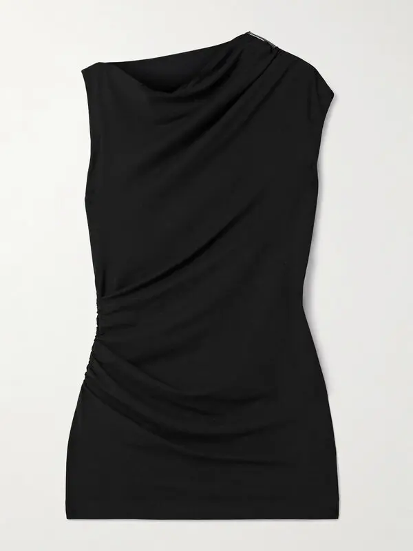 Brunello Cucinelli Bead-embellished Ruched Stretch-jersey Top