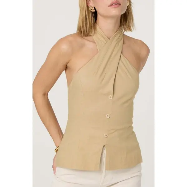 Astr The Label Yaritza Halter Neck Vest Top - Khaki