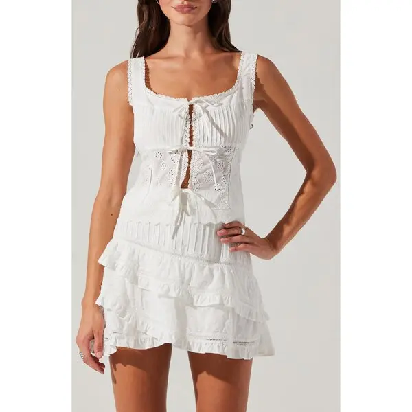 Astr The Label Kensley Embroidered Eyelet Cotton Tie Front Camisole