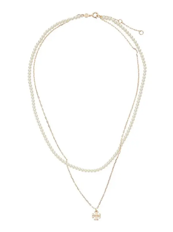 Tory Burch Kira Layered Necklace With Double T Pendant - Grey