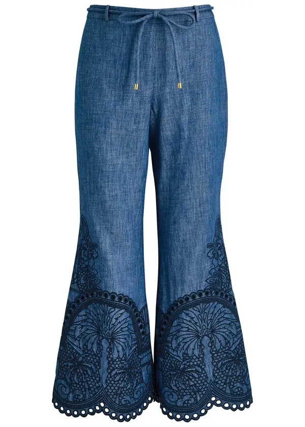 Zimmermann Coco Embroidered Chambray Trousers - Denim