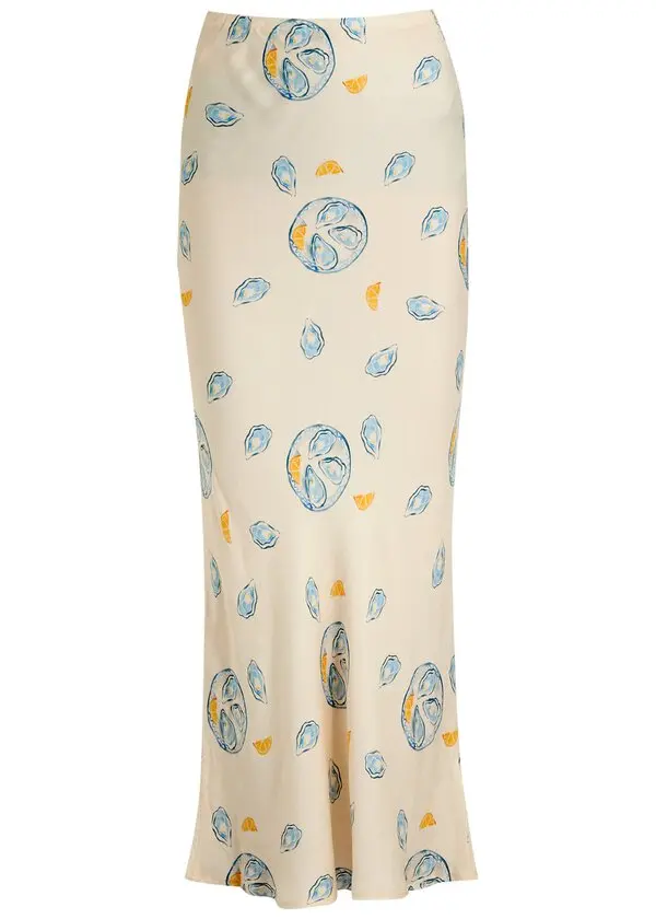 NEVER FULLY DRESSED Oyster Doris Satin Midi Skirt