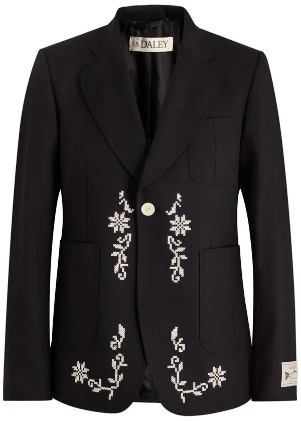 S.S.DALEY Albert Cross-stitch Embroidered Wool Blazer
