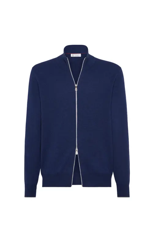 Brunello Cucinelli Zip-front Cashmere Cardigan - Sapphire