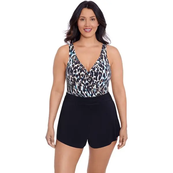 TRIMSHAPER Rebecca Swim Romper With Pockets - Leopard In The Mist