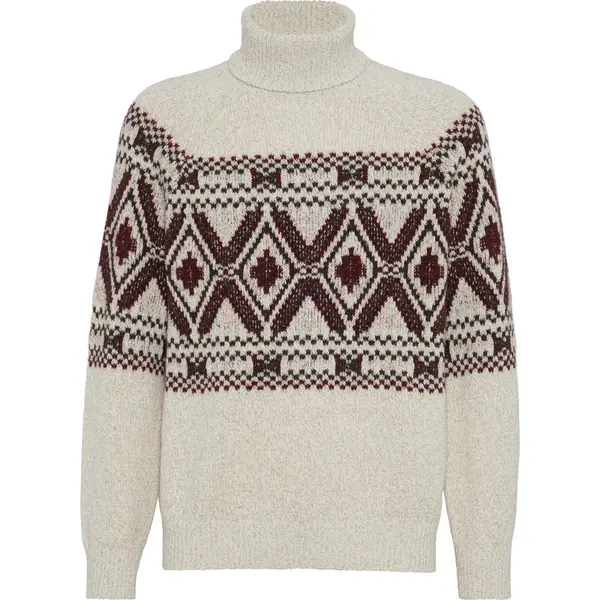 Brunello Cucinelli Jacquard Turtleneck Sweater - Ecru