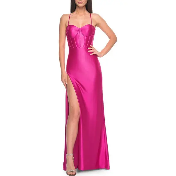 LABOMME Stretch Satin Gown With Bustier Top
