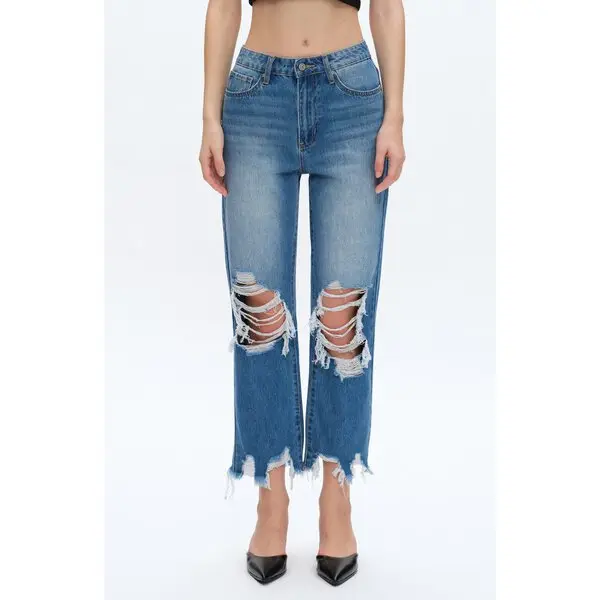 BAYEAS High-waist Distressed Straight Jeans