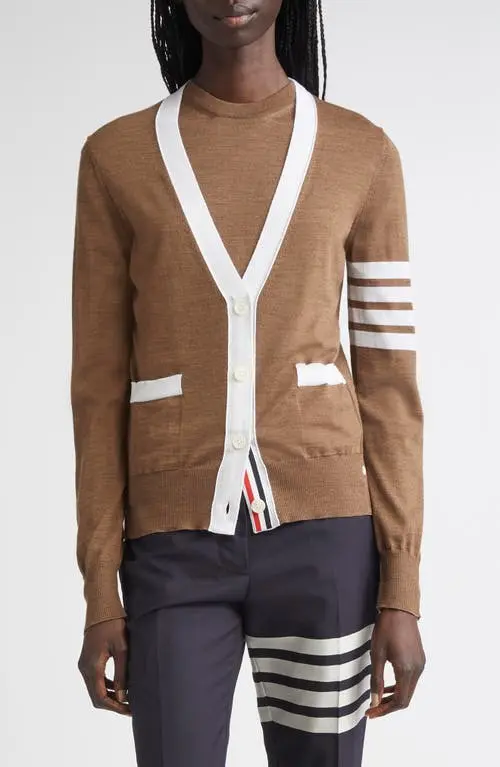 Thom Browne 4-bar Relaxed Fit V-neck Virgin Wool Cardigan - Walnut