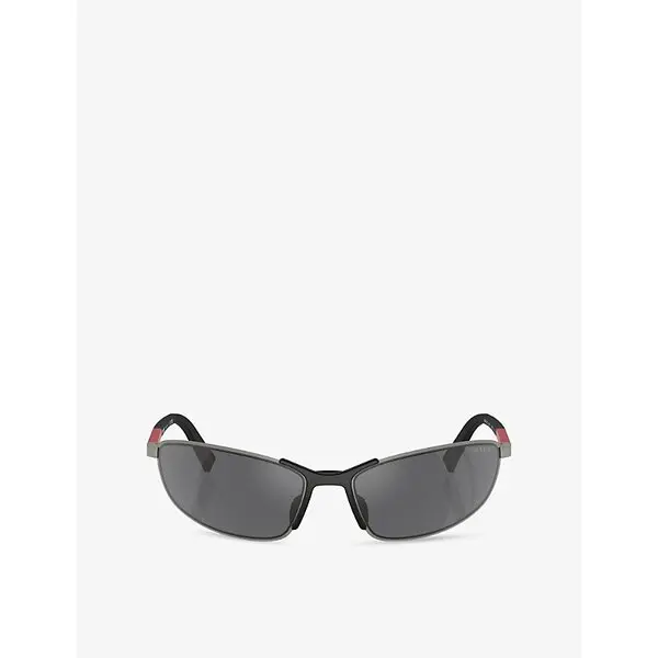 Prada Linea Rossa Irregular-frame Metal Sunglasses - Grey