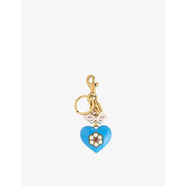 Coach Heart-shaped Brass Bag Charm - B4/blue Multi
