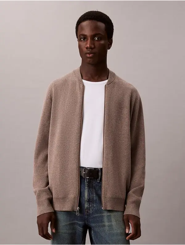 Calvin Klein Smooth Cotton Sweater Bomber Jacket - Falcon Heather