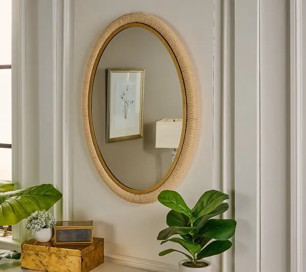 HOME REFLECTIONS As Is 22'x30' Oval Rattan Wall Mirror