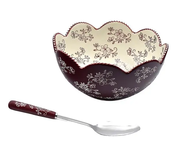 TEMP-TATIONS As Is Floral Lace 3-qt Scalloped Serving Bowl