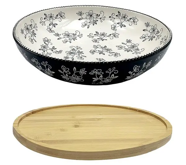 TEMP-TATIONS As Is Floral Lace 13' Lazy Susan 4-qt Bowl