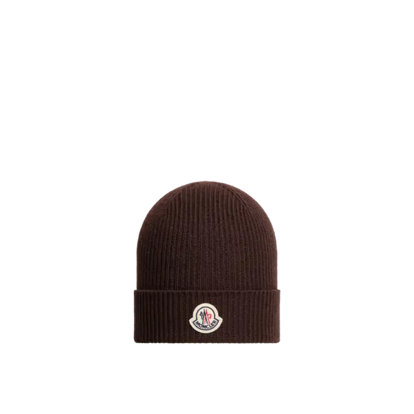Moncler Rib Knit Wool Beanie - Brown