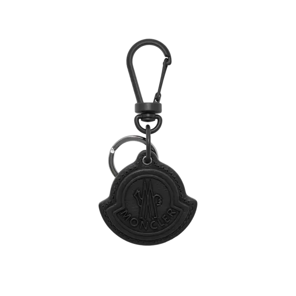 Moncler Logo Leather Key Ring - Black