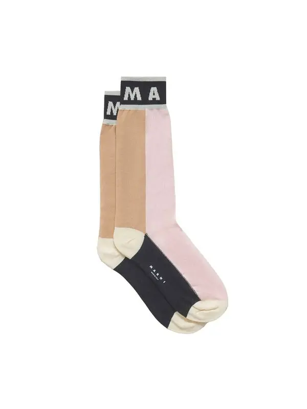 Marni Cotton Color Block Crew Socks - Multicolour