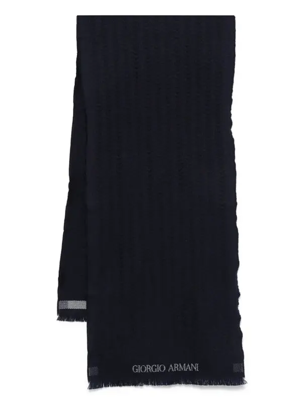 Giorgio Armani Herringbone Pattern Wool Fringed Scarf Accessories