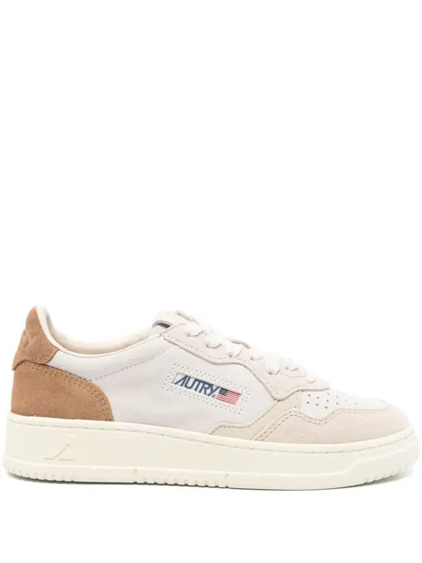 AUTRY Medalist Leather Sneakers With Suede Inserts - Beige E Marrone