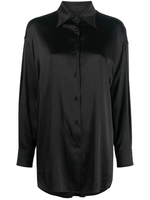 TOM FORD Stretch Silk Satin Relaxed Fit Shirt - Black
