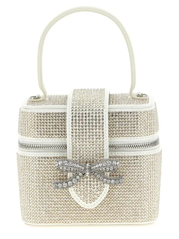 SELF-PORTRAIT Satin Rhinestone Vanity Case Handbag - White