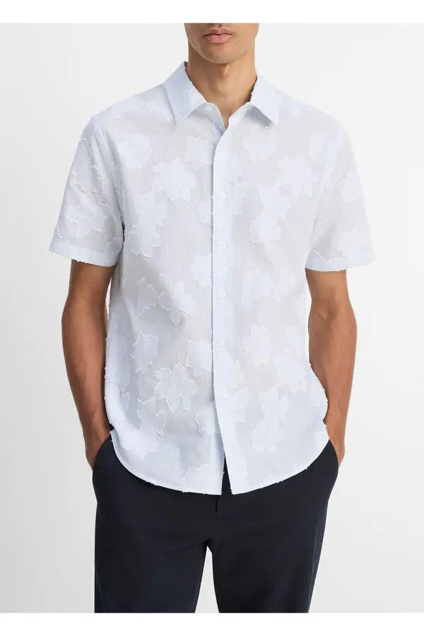 Vince Fil Coupé Cotton Short-sleeve Shirt