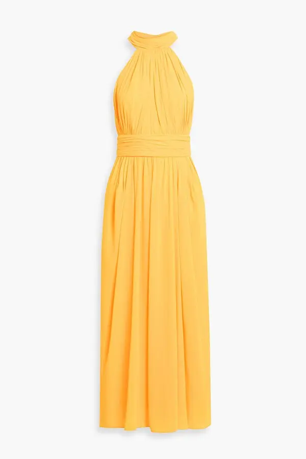 Badgley Mischka Draped Cutout Chiffon Maxi Dress