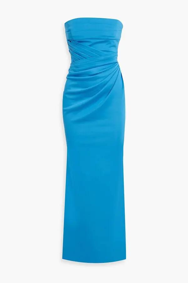 Badgley Mischka Strapless Pleated Ponte Maxi Dress - Azure