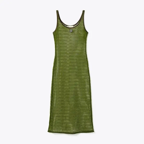 Tory Burch Mesh Tank Dress - Deep Chocolate/vivid Lime
