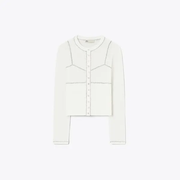 Tory Burch Cotton And Nylon Mesh Cardigan - White