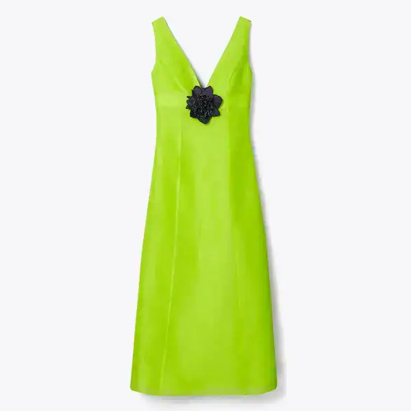 Tory Burch Sleeveless Silk Organza Dress In Vivid Lime - 50% Off |  Editorialist
