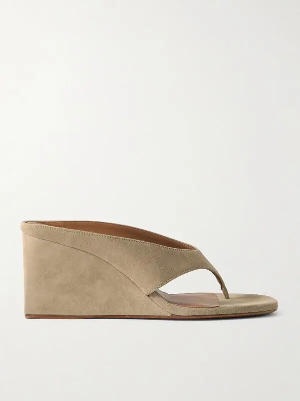 Alaïa Tong 75 Suede Wedge Sandals - Neutrals