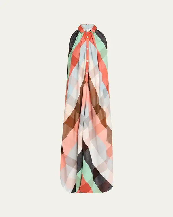 MARRAKSHI LIFE Cotton Maxi Halter Dress - Plaid