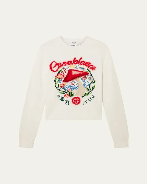 Casablanca Knit Crewneck Sweater - Mushroom Emblem