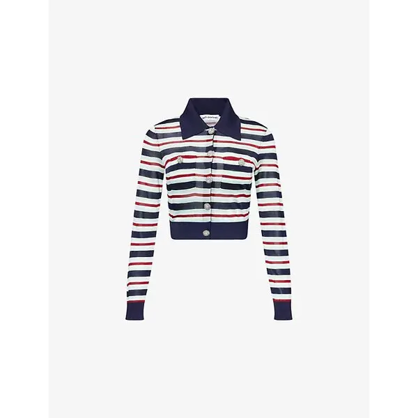 SELF-PORTRAIT Striped Embellished Knitted Top