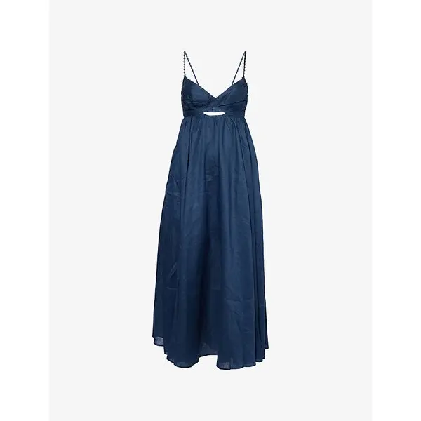 Zimmermann Ascension Twist-front Linen Midi Dress - Dark Blue