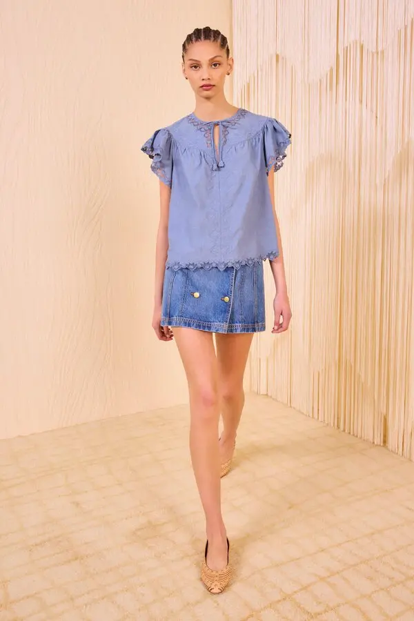Ulla Johnson Effie Flutter Sleeve Top - Chambray