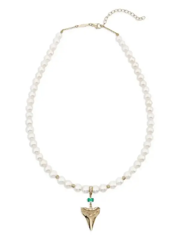 Jacquie Aiche 14k Yellow Gold Shark Tooth Emerald And Diamond Necklace