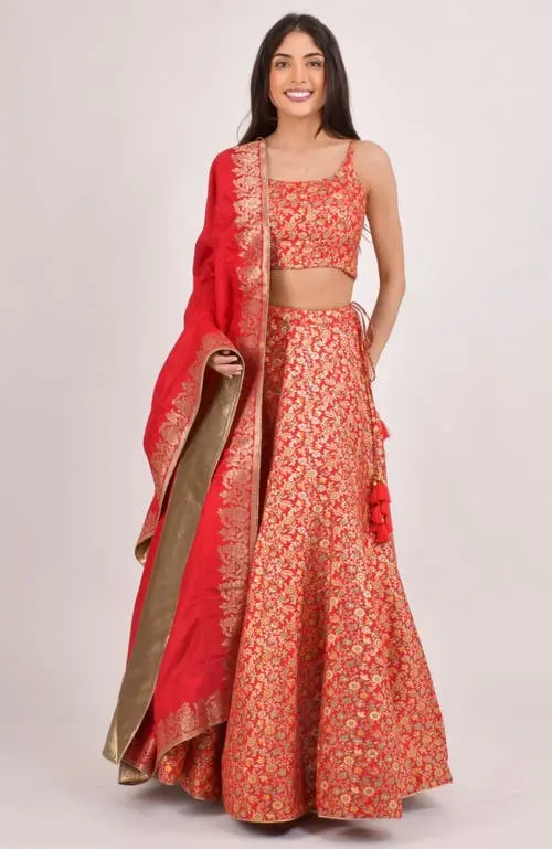 RAAS Banarasi Jacquard Lehenga Choli Set - Red
